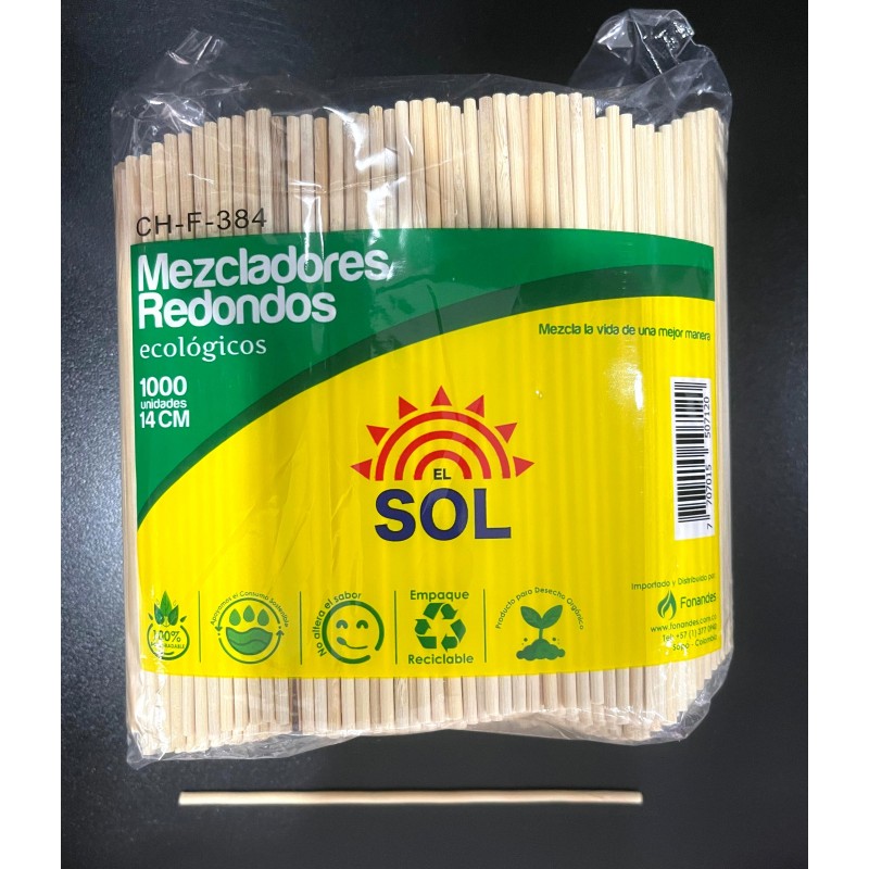 MEZCLADOR REDONDO MADERA 14 CM EL SOL PQ X 1000 UND