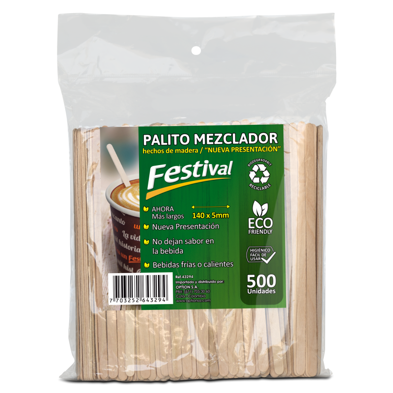 MEZCLADOR MADERA 14 CM FESTIVAL PQ X 500